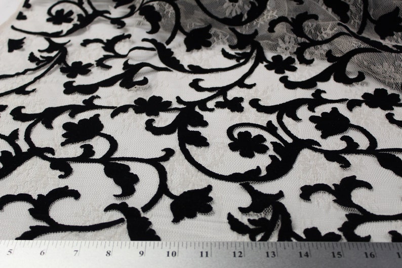 Flock Lace Velvet Flowers Fabric | Etsy
