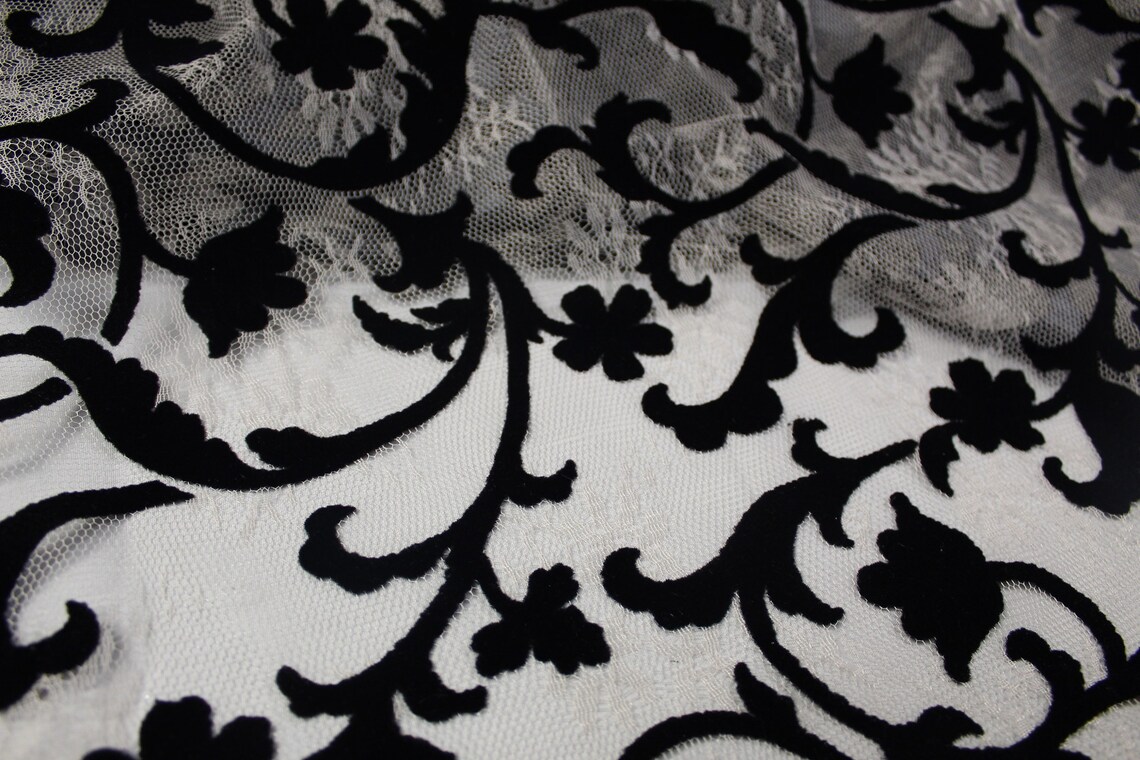 Flock Lace Velvet Flowers Fabric | Etsy