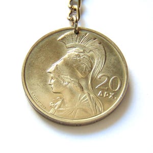 Athena Coin Keychain - 1973 Twenty Drachma Coin Greece – Goddess Athena ...