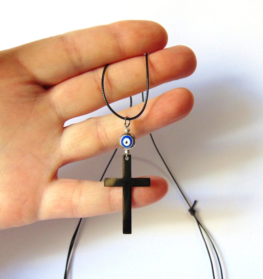 Small Black Cross With Evil Eye Necklace - Spiritual Protection ...