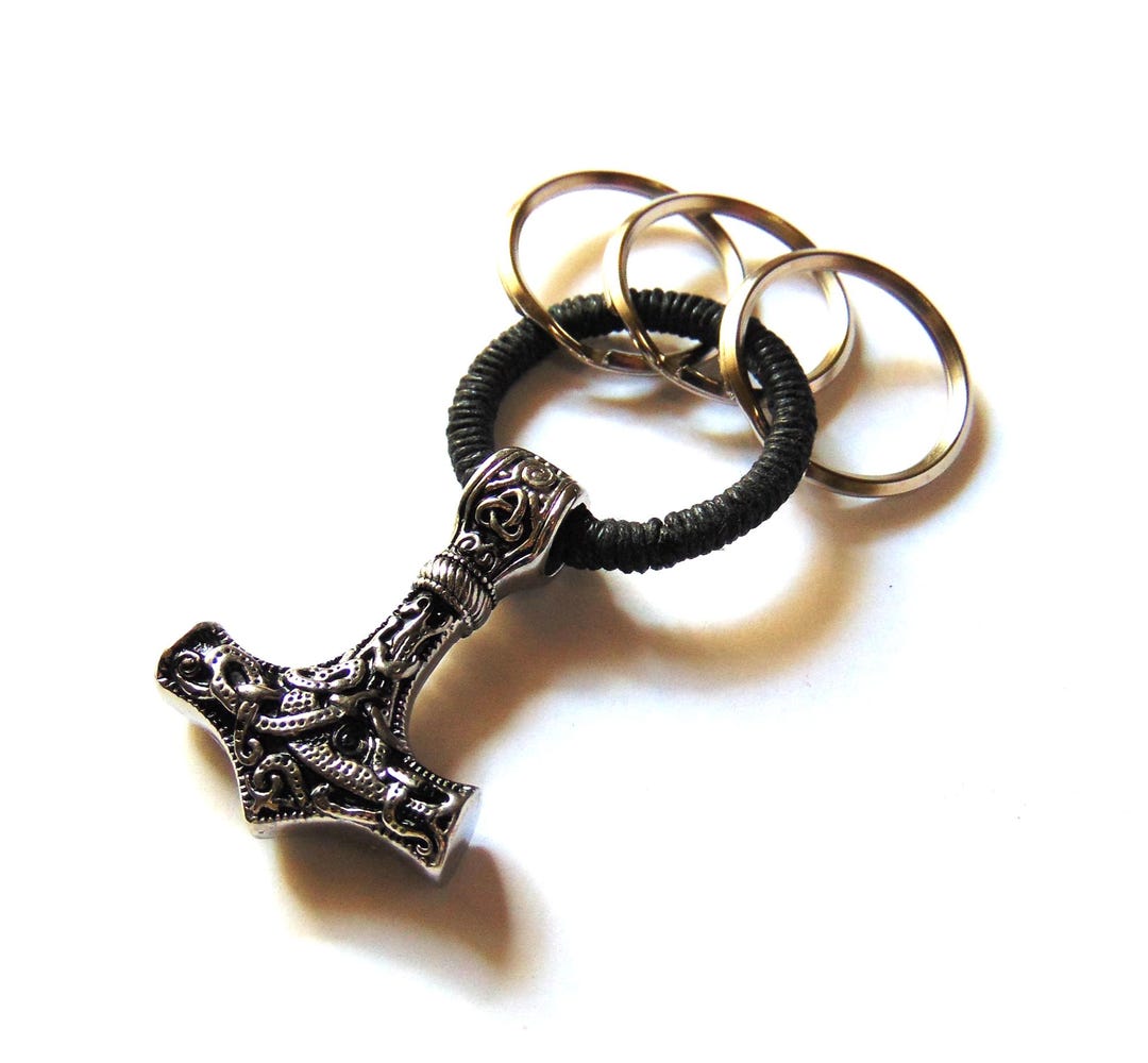 Thor's Hammer Keyring - Viking Silver Hammer Charm Keychain - Solid ...