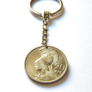 Athena Coin Keychain - 1973 Twenty Drachma Coin Greece – Goddess Athena ...