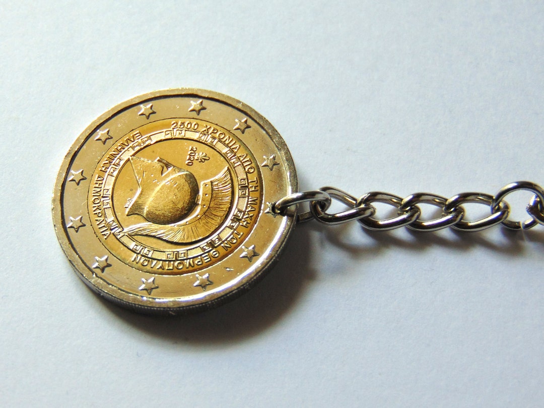 Leonidas Keychain. Two Euro Commemorative Coin Greece 2500 Years Since ...