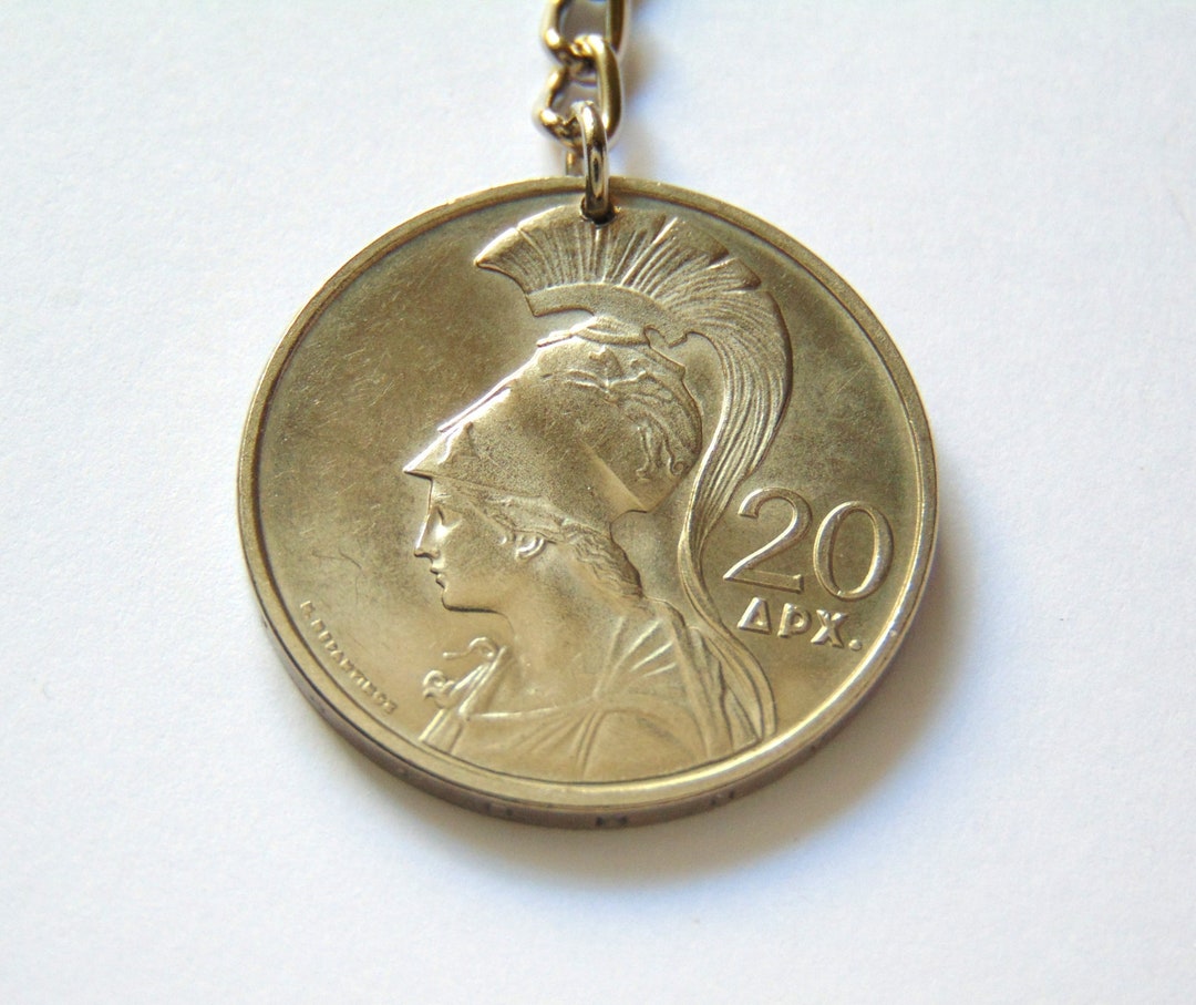Athena Coin Keychain 1973 Twenty Drachma Coin Greece - Etsy