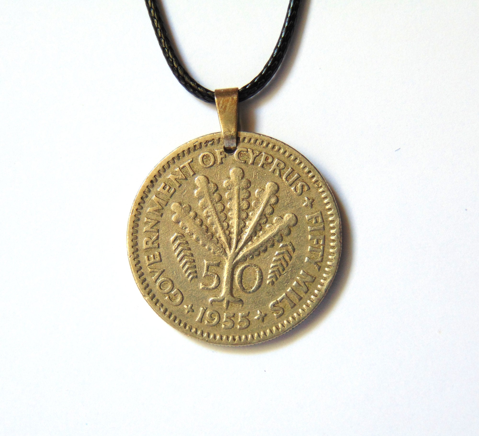 Coin Necklace From Cyprus - Queen Elizabeth II - Fern Leaves - Fifty ...