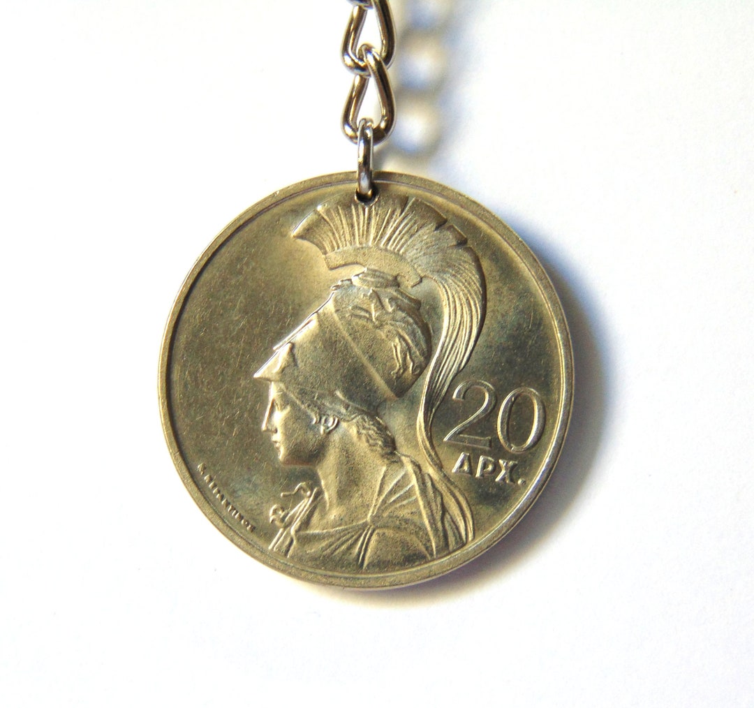 Athena Coin Keychain - 1973 Twenty Drachma Coin Greece – Goddess Athena ...