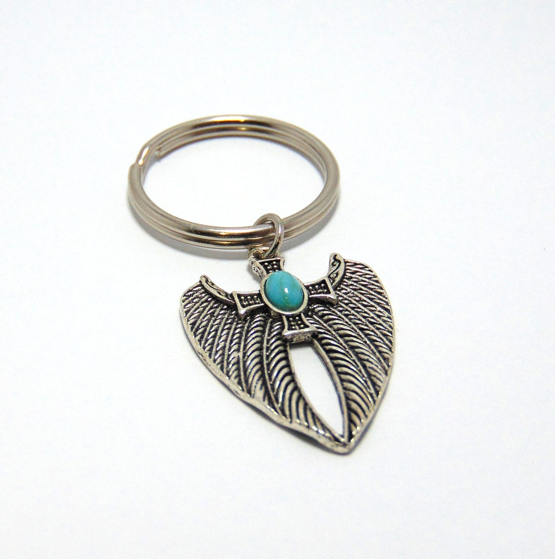 Wing Cross Keyring - Antique Silver Blue Cross - Angel Wings Keychain ...
