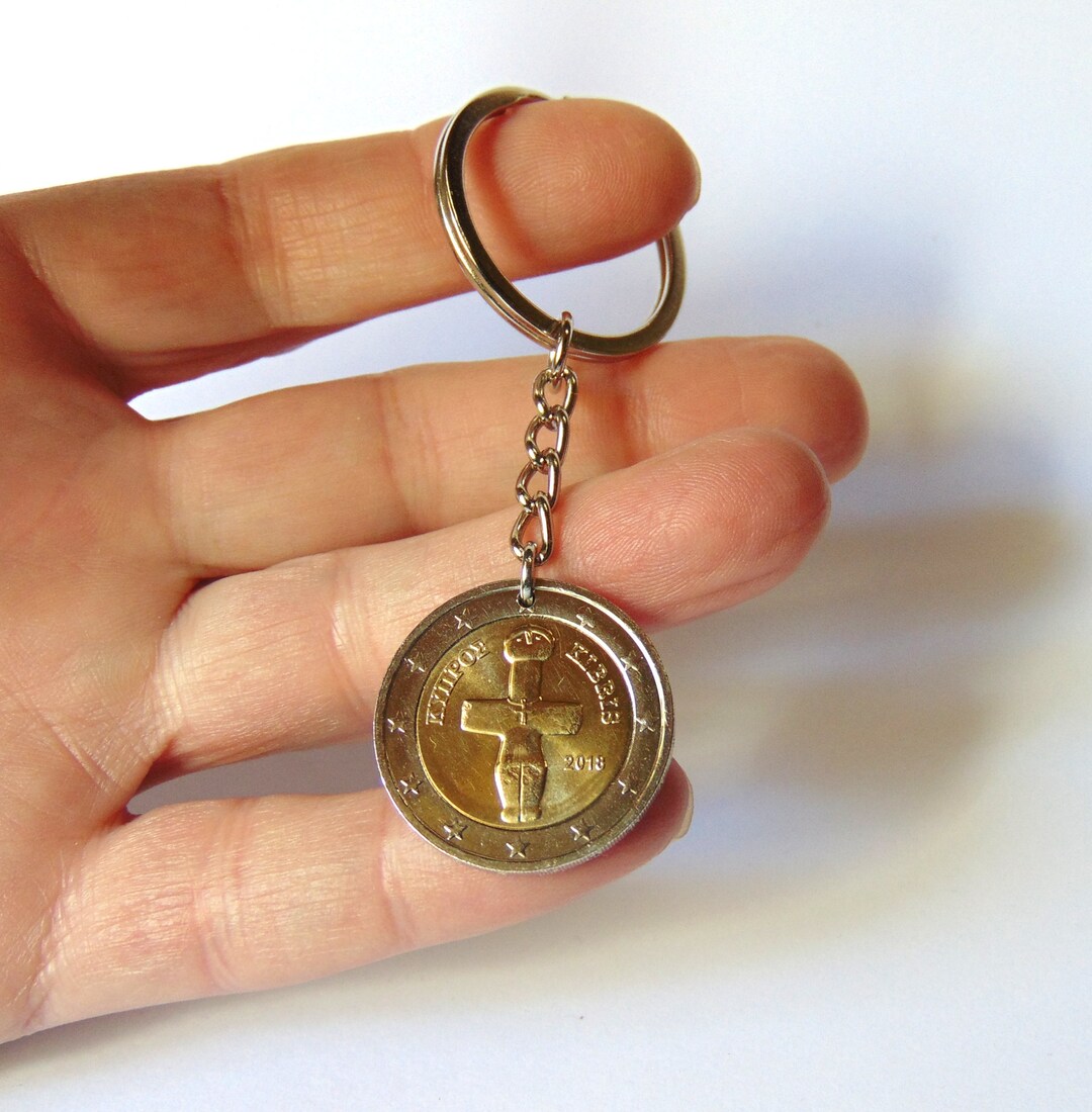 Cyprus Coin Keychain. Modern Coin Featuring A Cross-shaped Idol Dating ...