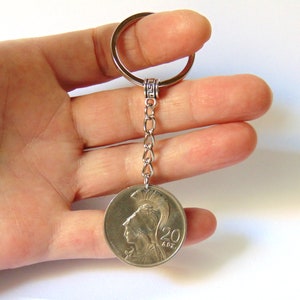Athena Coin Keychain - 1973 Twenty Drachma Coin Greece – Goddess Athena ...