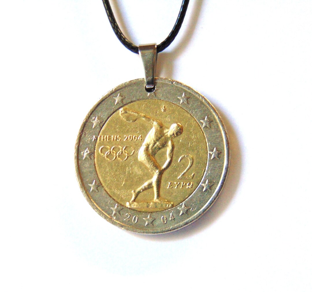 Discus Thrower Necklace - Pendant 2004 Two Euro Coin Greece – Olympic ...