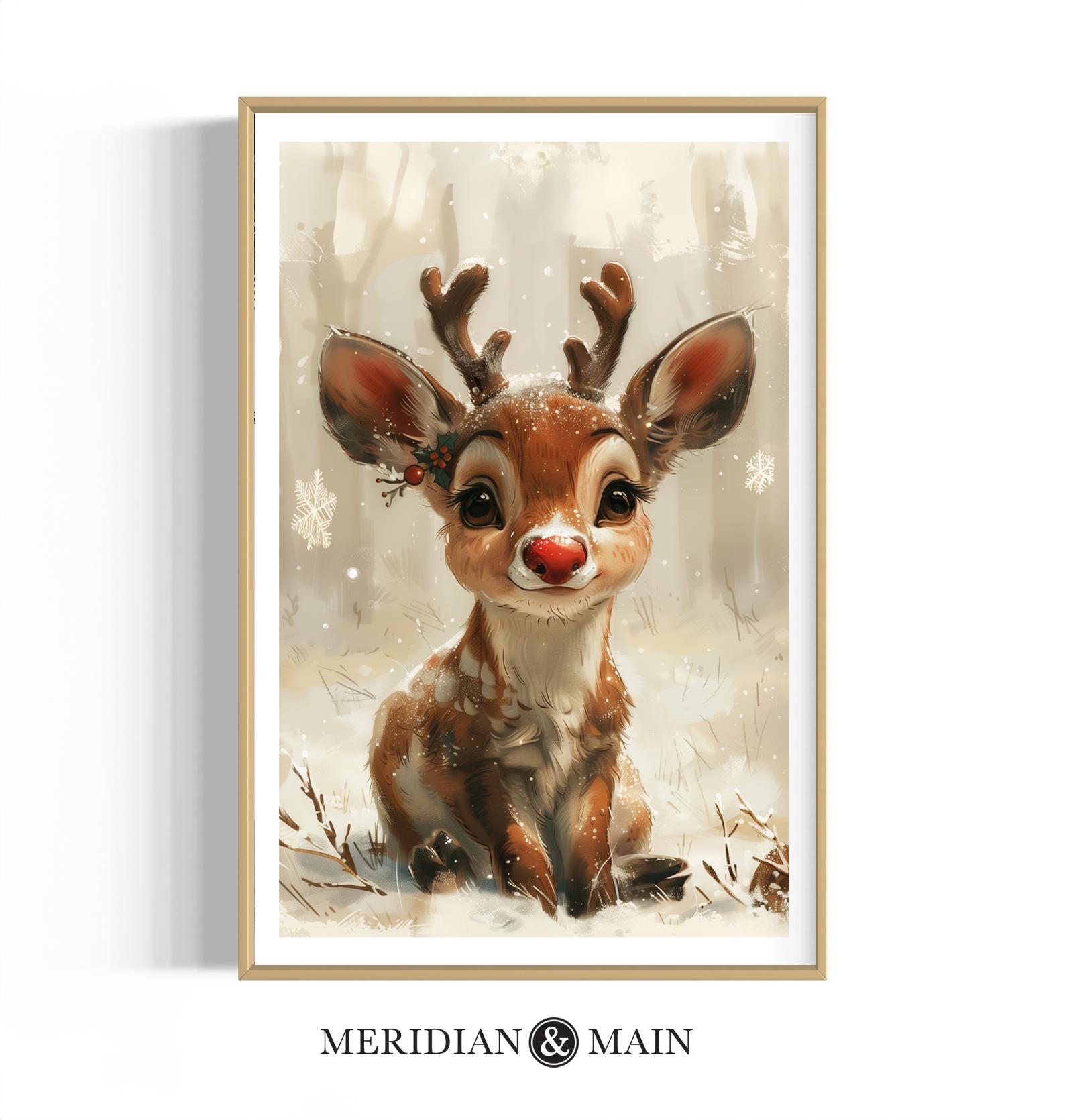Rudolph Print, Cute Christmas Reindeer Portrait (digital Download) - Etsy