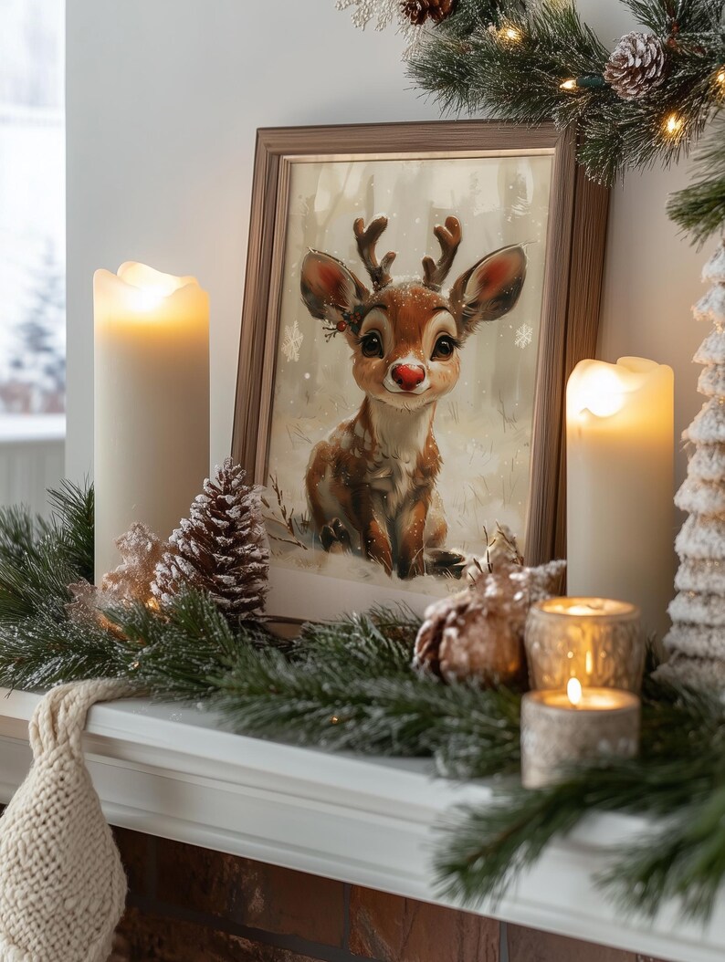 Rudolph Print, Cute Christmas Reindeer Portrait (digital Download) - Etsy