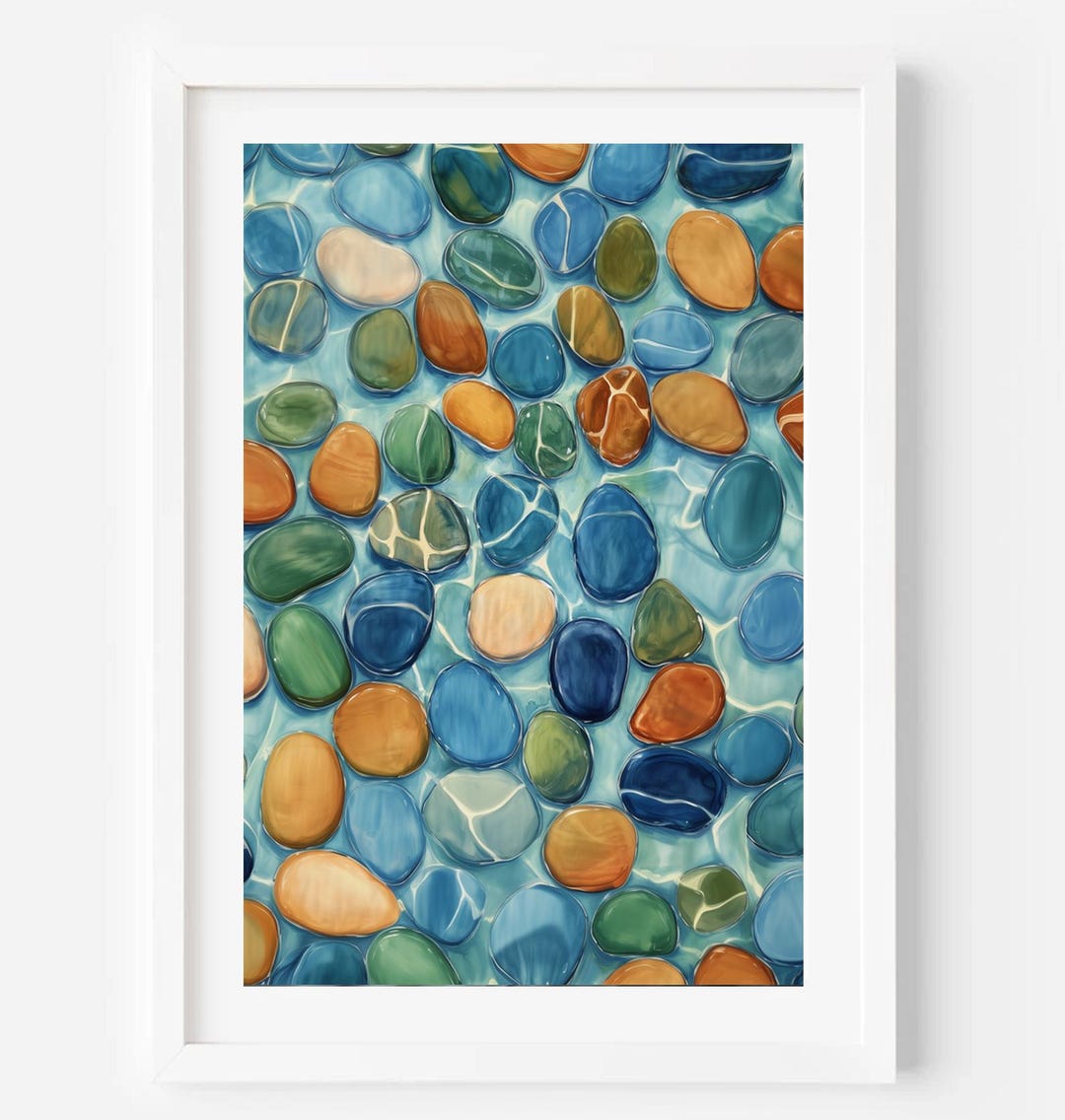 Watercolor Pebble Art Print: Coastal Beach House Decor (digital ...