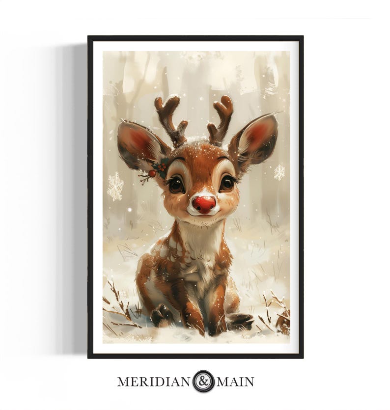 Rudolph Reindeer Portrait Art Print – Christmas Decor Festive Holiday ...