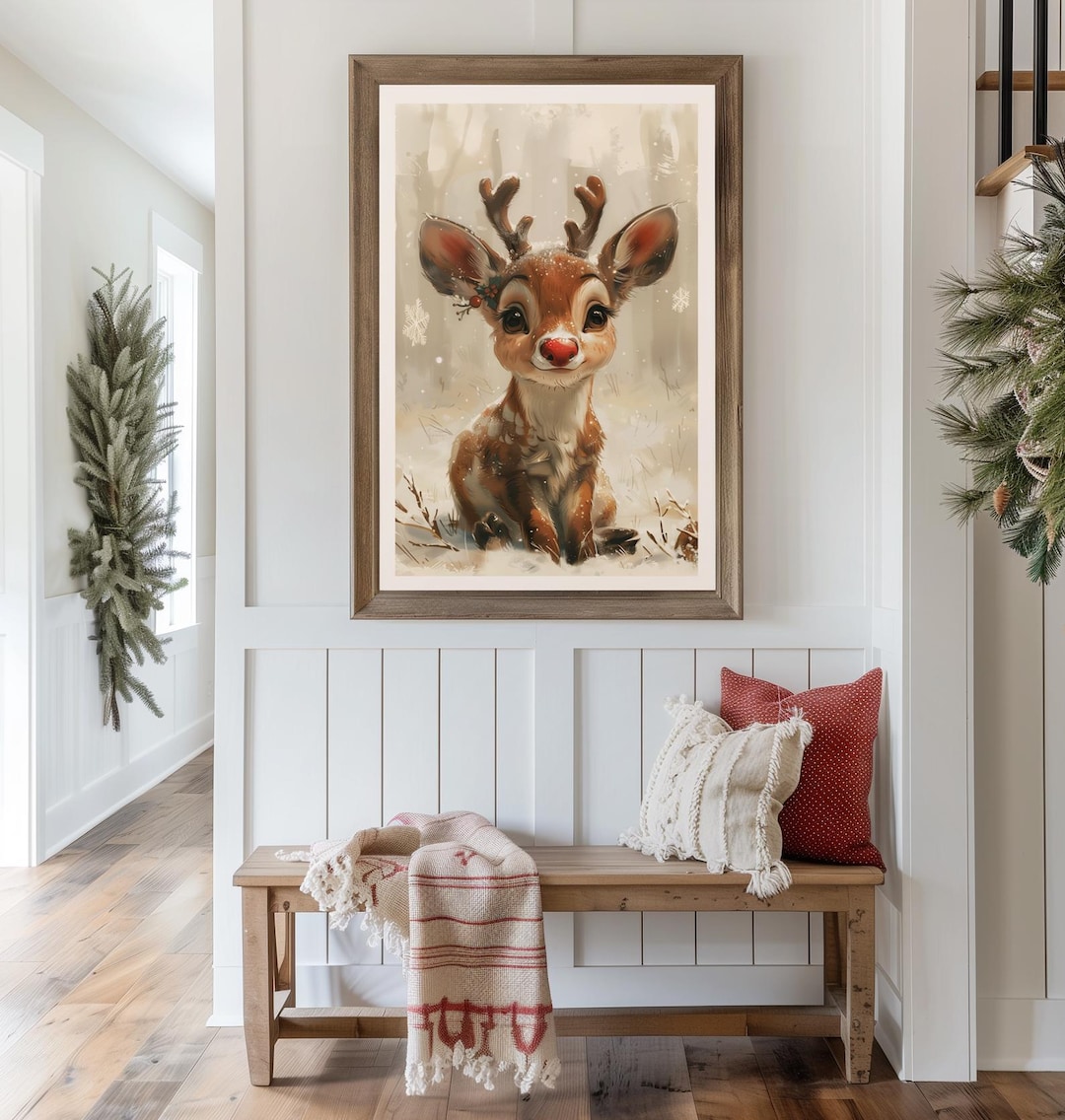 Rudolph Print, Cute Christmas Reindeer Portrait (digital Download) - Etsy