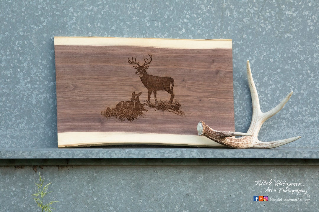 Engraved Whitetail Deer Art Wood Charcuterie Cutting Board Wildlife Art ...