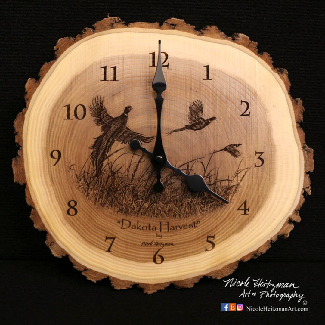 Pheasant Hunting Gift Art Engraved Wood Clock Pheasant Art Pheasant ...