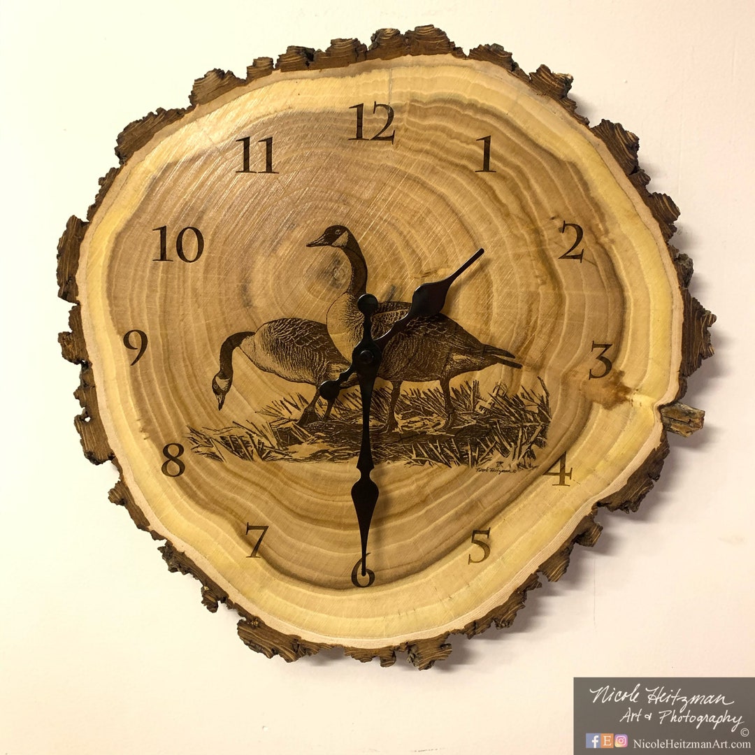 Geese Engraved Wood Clock Canada Goose Art Duck Waterfowl Wildlife Art ...