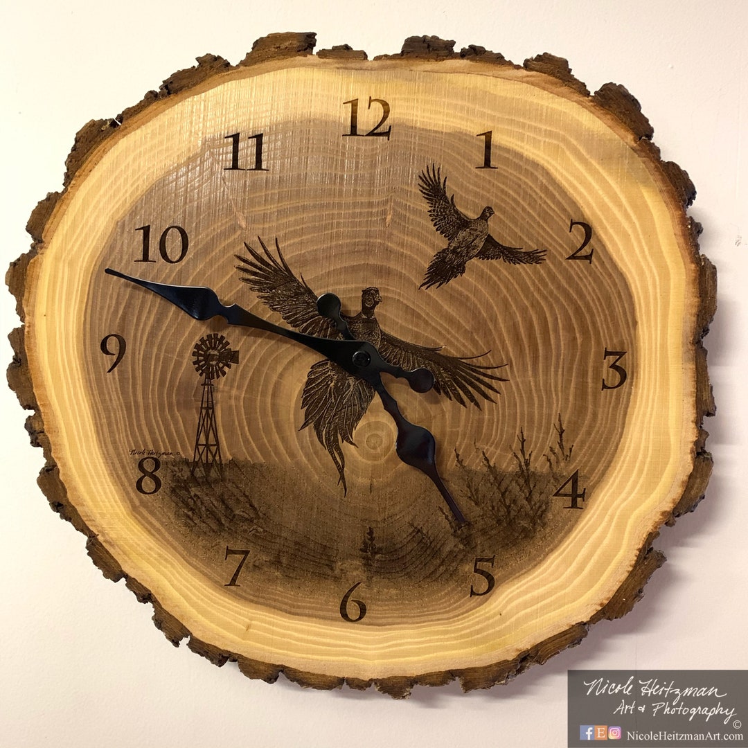 Wings in the Wind Pheasant Art Engraved Wood Clock Pheasant Hunting ...