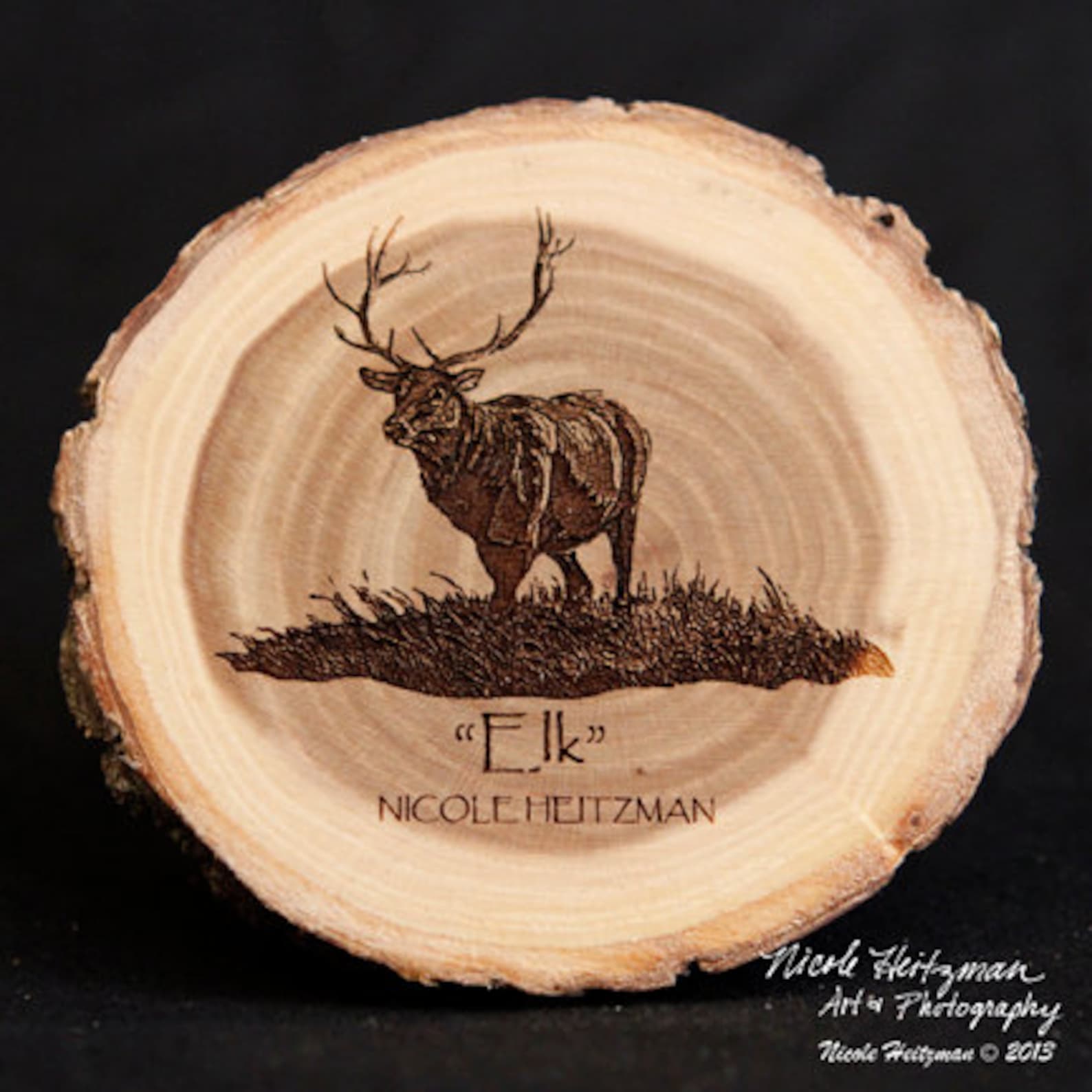 Gift for Dad Wildlife Art Elk Art Elk Coaster Wood Art Lodge Decor ...