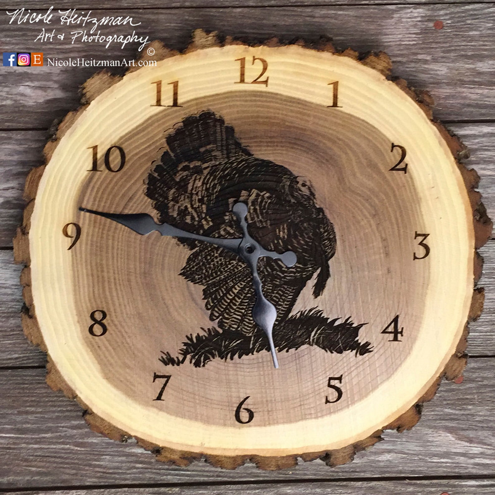 Turkey Clock Art Engraved Wood Clock Wild Turkey Hunting Art Wildlife ...
