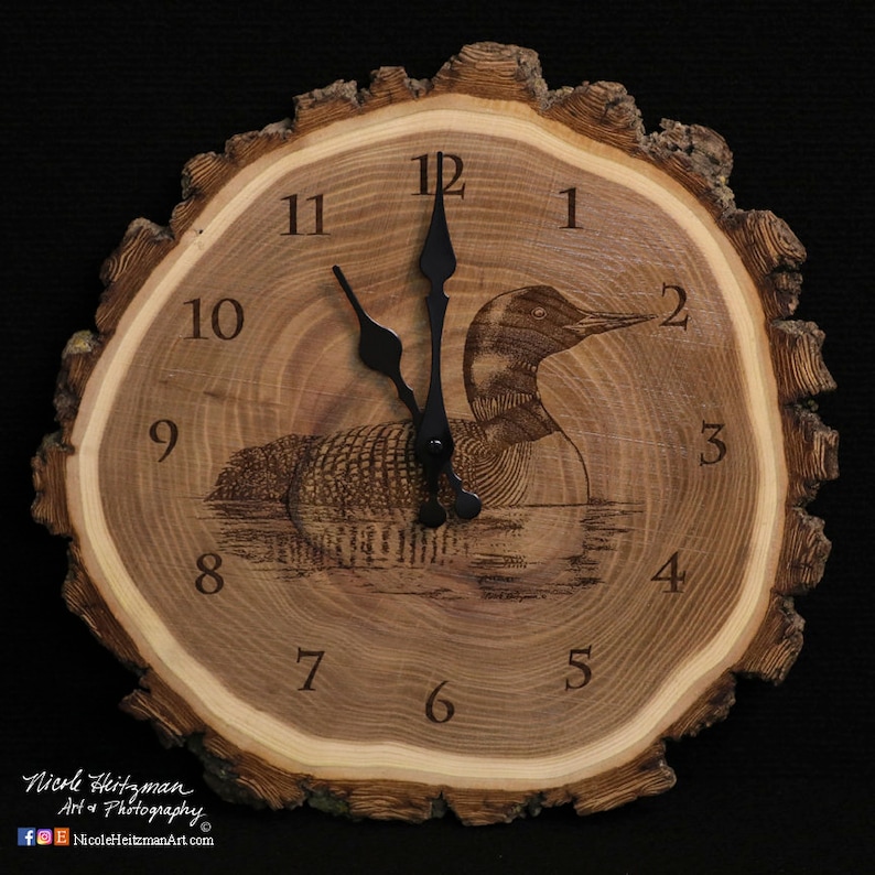 Loon Art Engraved Wood Clock Father's Day Gift for Dad Men Waterfowl ...