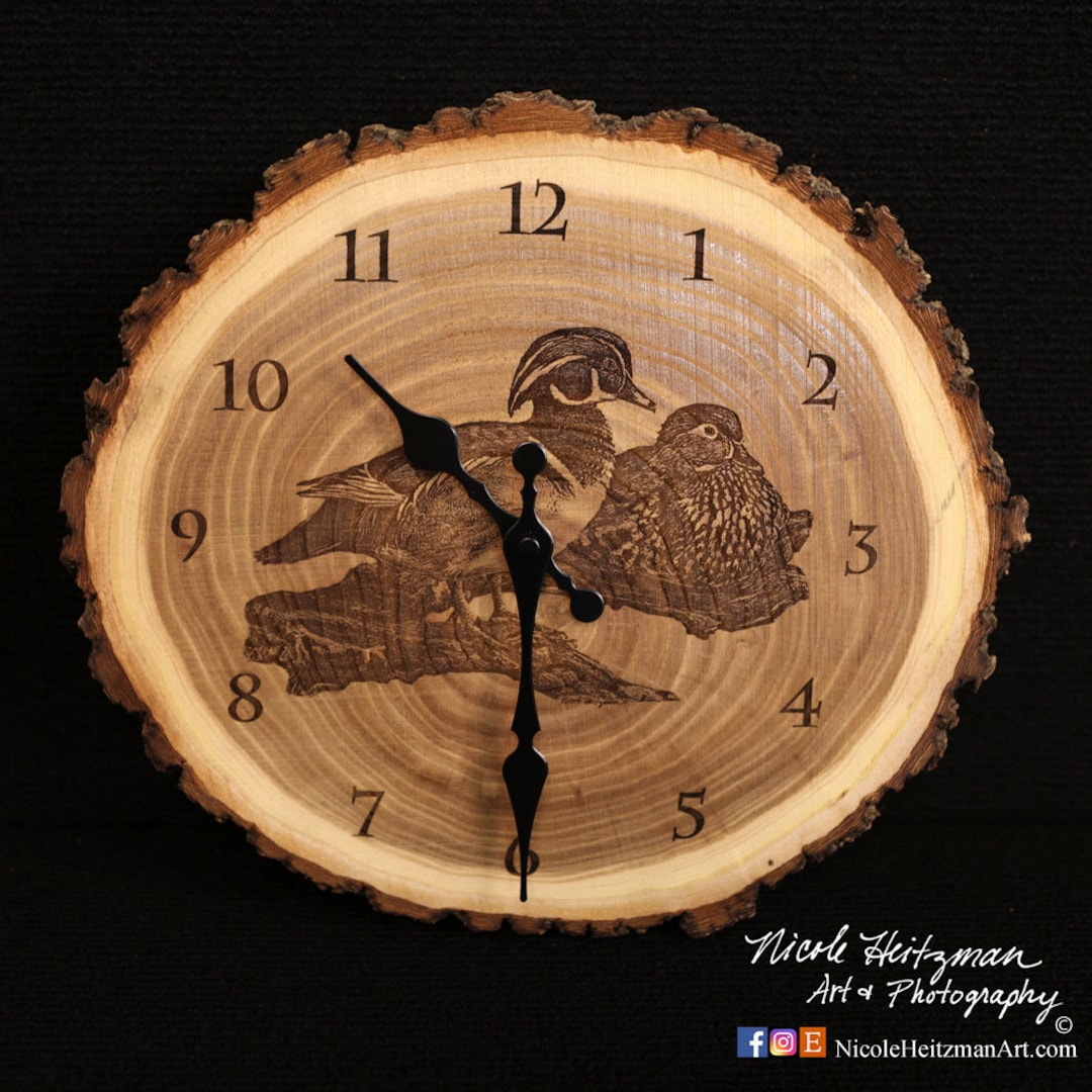 Wood Duck Art Engraved Wood Clock Waterfowl Wildlife Art Father's Day ...