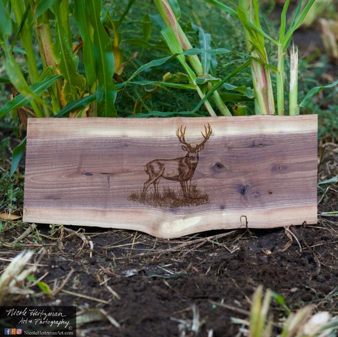 Engraved Mule Deer Buck Art Wood Charcuterie Cutting Board Wildlife Art ...