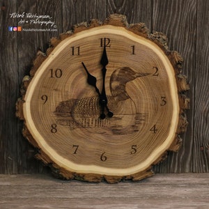 Loon Art Engraved Wood Clock Father's Day Gift for Dad Men Waterfowl ...