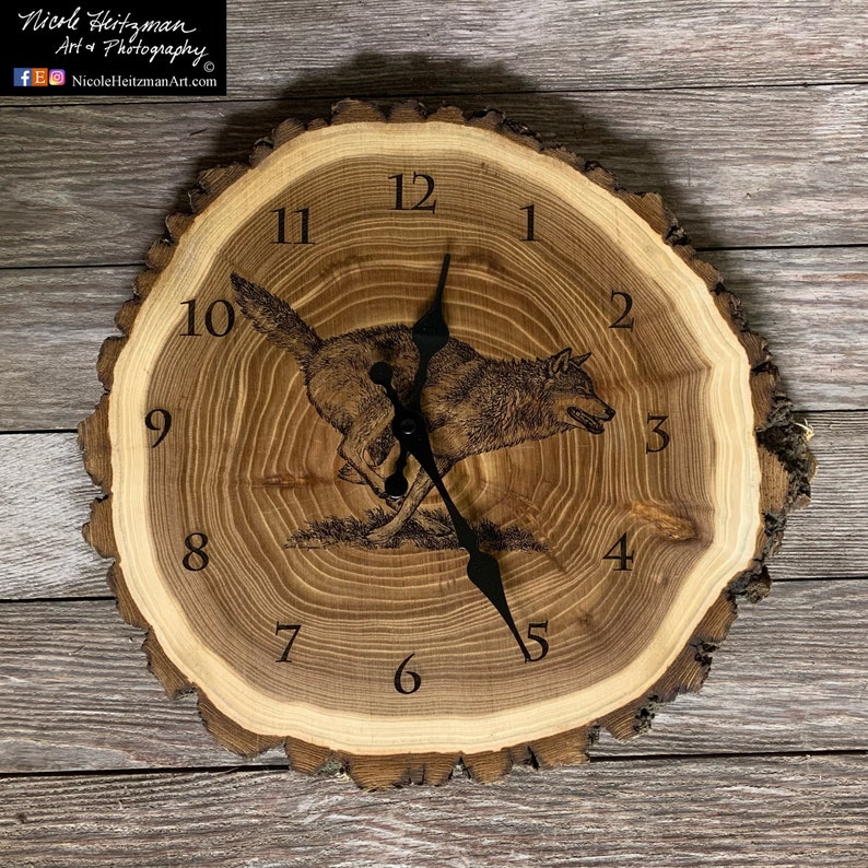 Engraved Wood Clock Wolf Art Wolf Clock Wildlife Art | Etsy