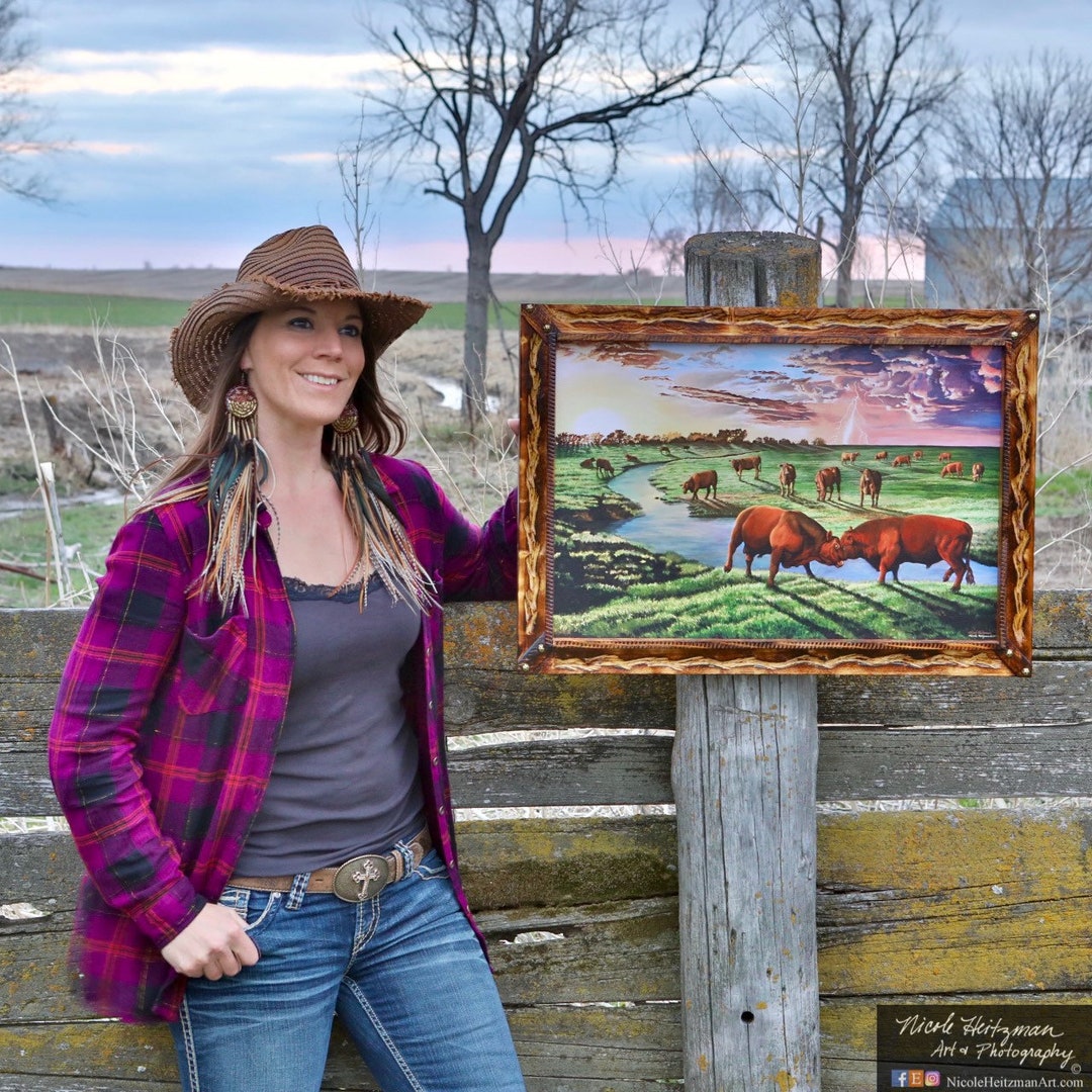 Thunder on the Prairie Red Angus Bulls Cattle Painting Art Print ...
