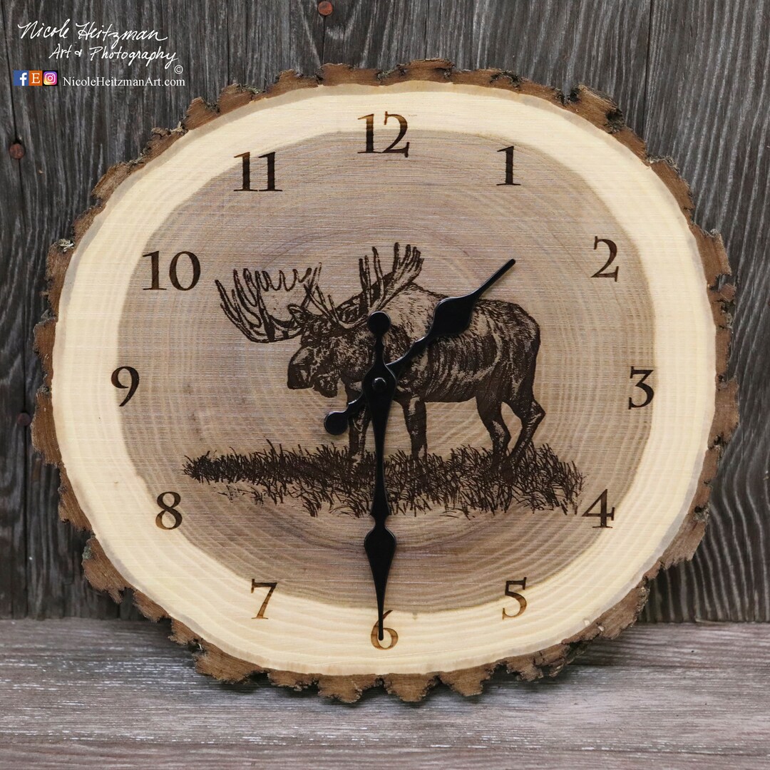 Moose Art Engraved Wood Clock Moose Clock Wildlife Art Father's Day ...