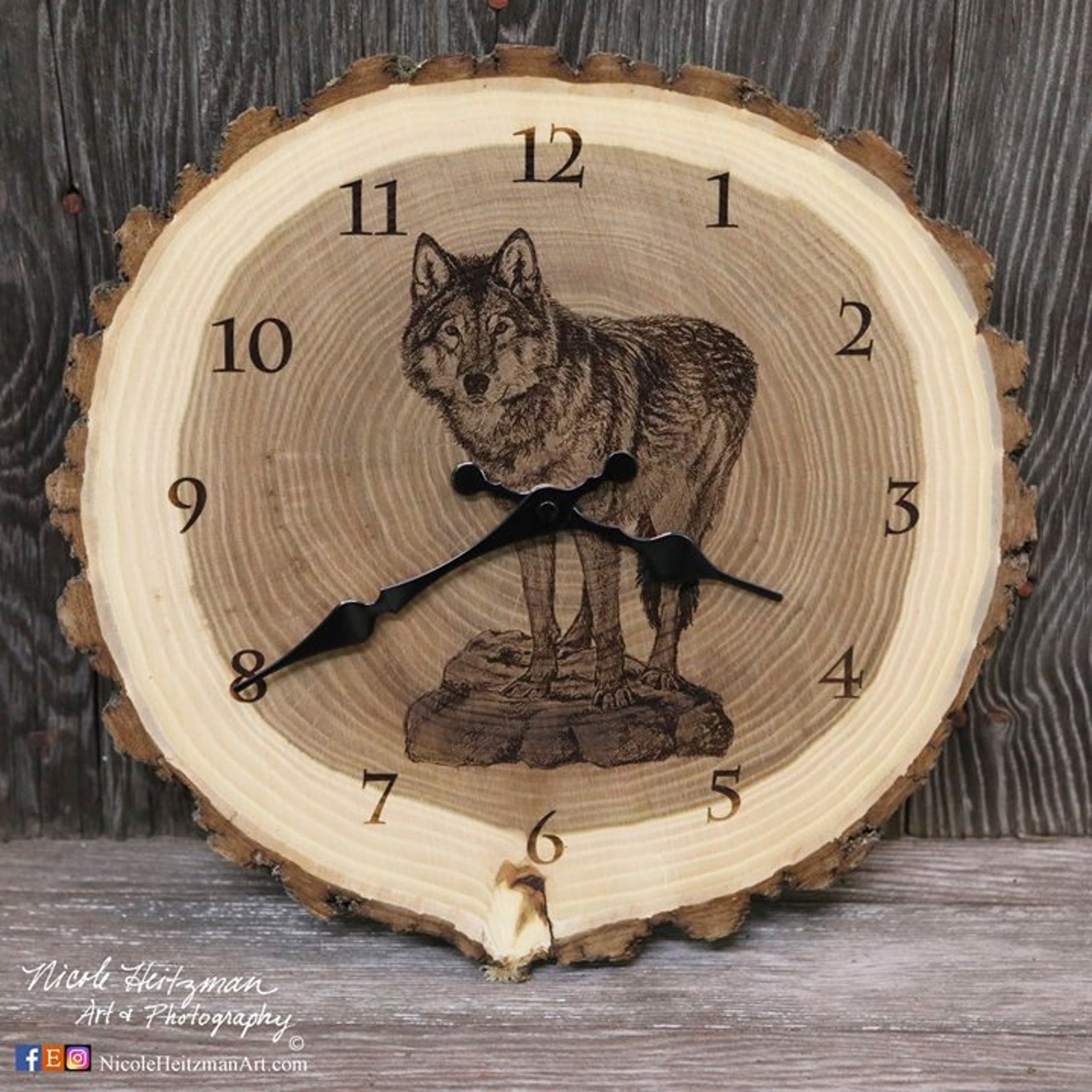Engraved Wood Clock Wolf Art Wolf Clock Wildlife Art - Etsy