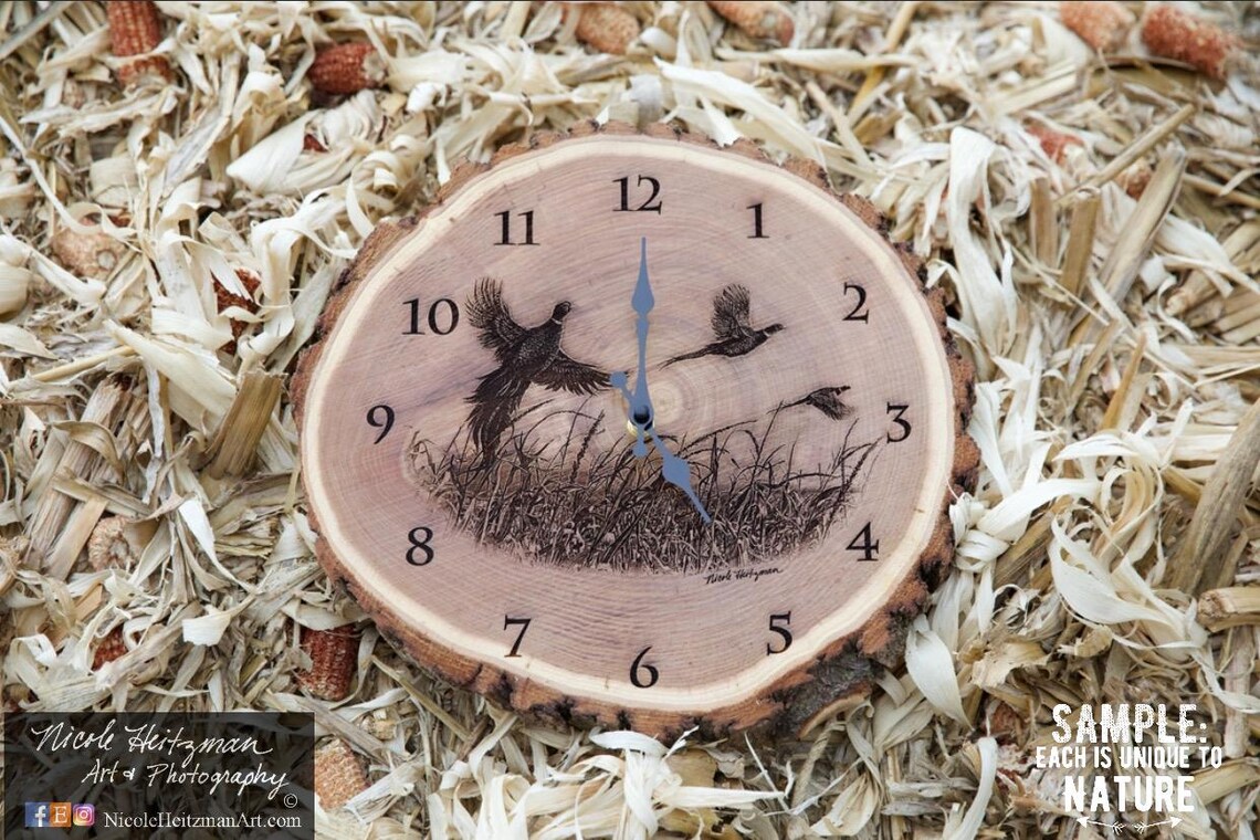 Pheasant Hunting Gift Art Engraved Wood Clock Pheasant Art Pheasant ...