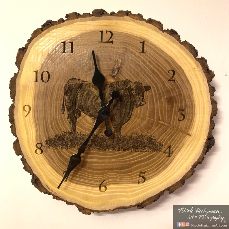 Angus Bull Art Engraved Wood Clock Angus Clock Cattle Clock Art Father ...