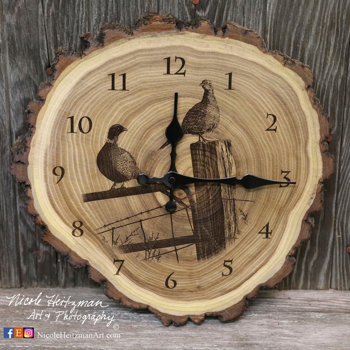 Pheasant Hunting Gift Art Engraved Wood Clock Pheasant Art Pheasant ...