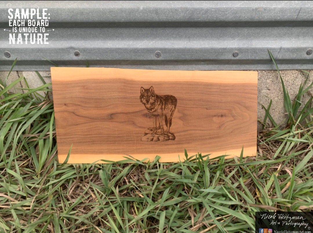 Engraved Wolf Art Charcuterie Cutting Board Black Walnut Wildlife Art ...