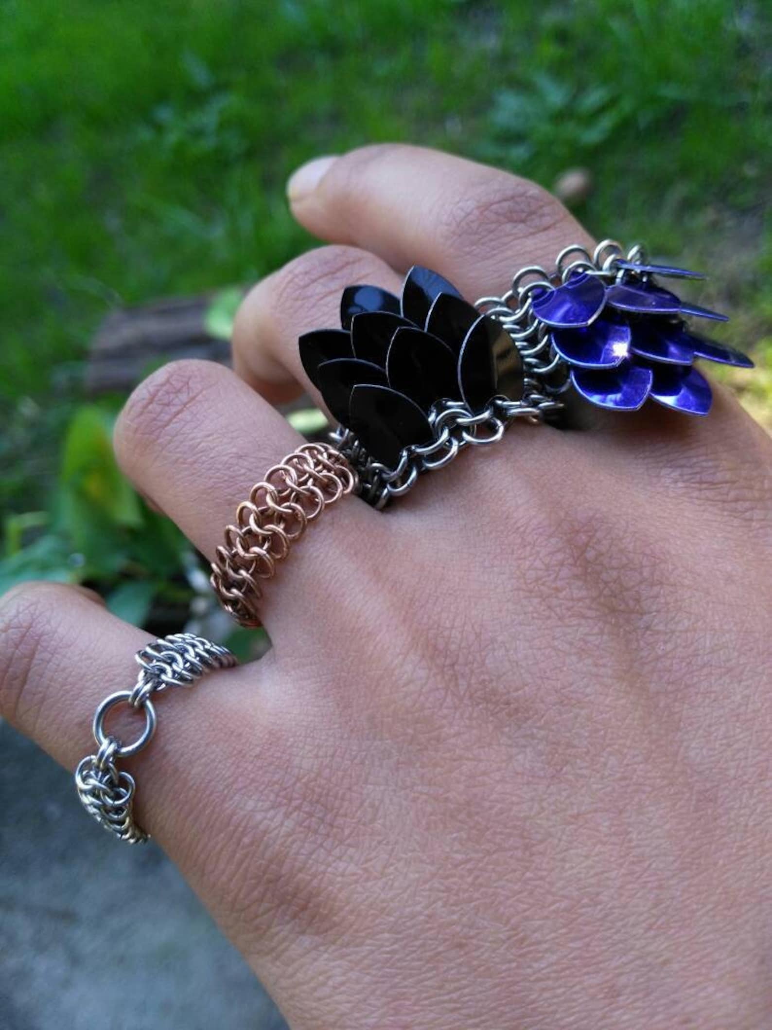 Chainmaille Ring With Center Detail Gothic Moon Child Elven - Etsy
