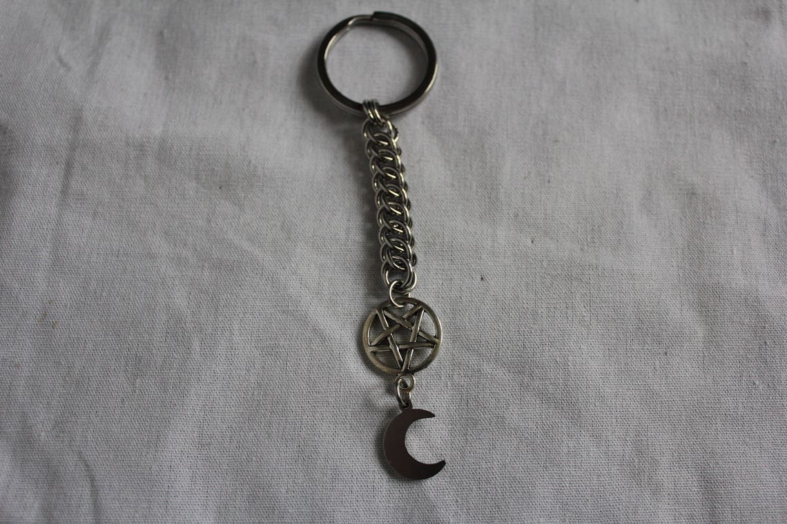 Crescent Moon Pentacle Moon Child Keychain, Personalized Custom ...