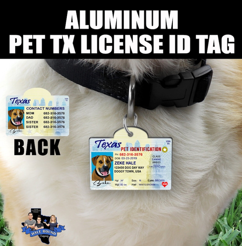 Personalized Aluminum Pet Texas ID Tag - Mini Doggy Texas Driver ...