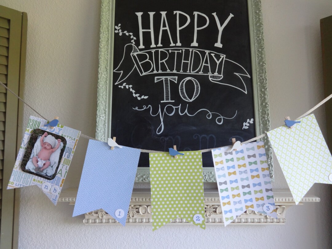 First 1st Year Photo Banner Garland Bunting Swag Birthday Baby Boy~bow ...