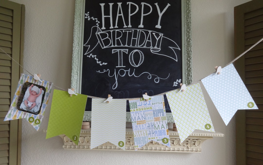 First 1st Birthday Year Boy Photo Banner Garland Bunting Swag Birthday ...