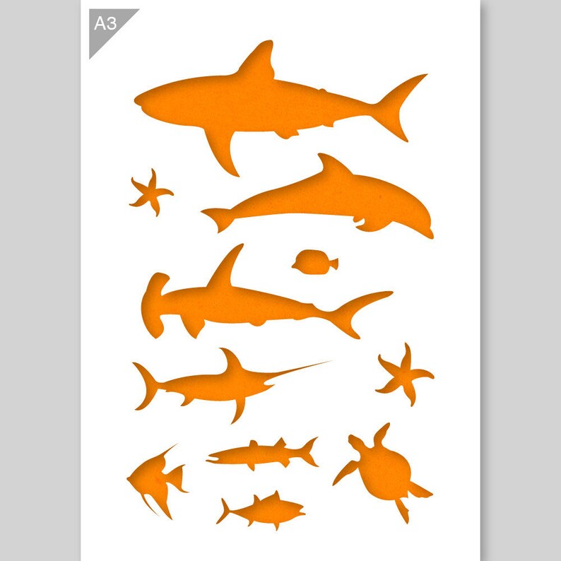 Fish Stencil Shark Stencil Dolphin Stencil Sea Star | Etsy