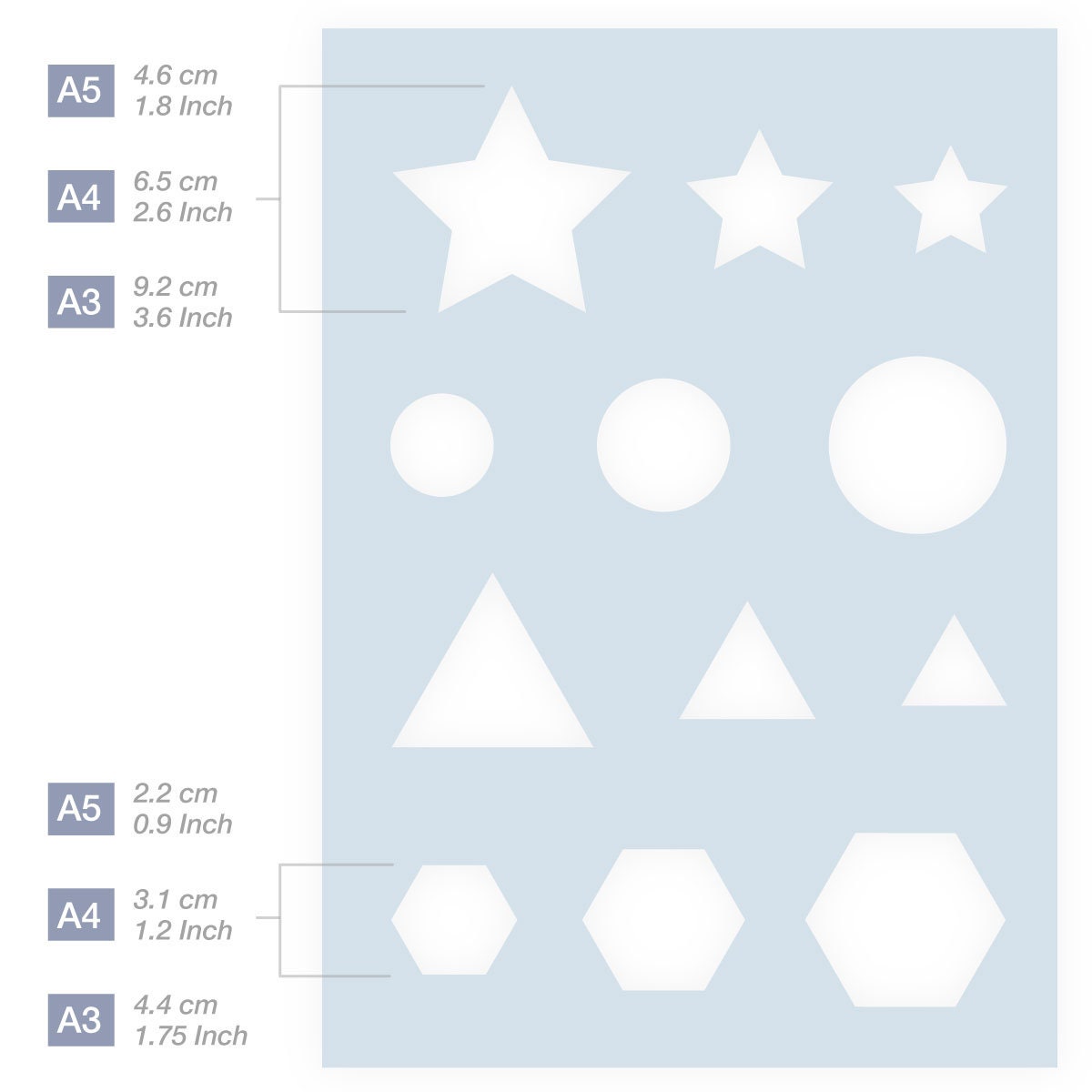 Stencil di forma primaria Stella, triangolo, cerchio, stencil esagonale ...