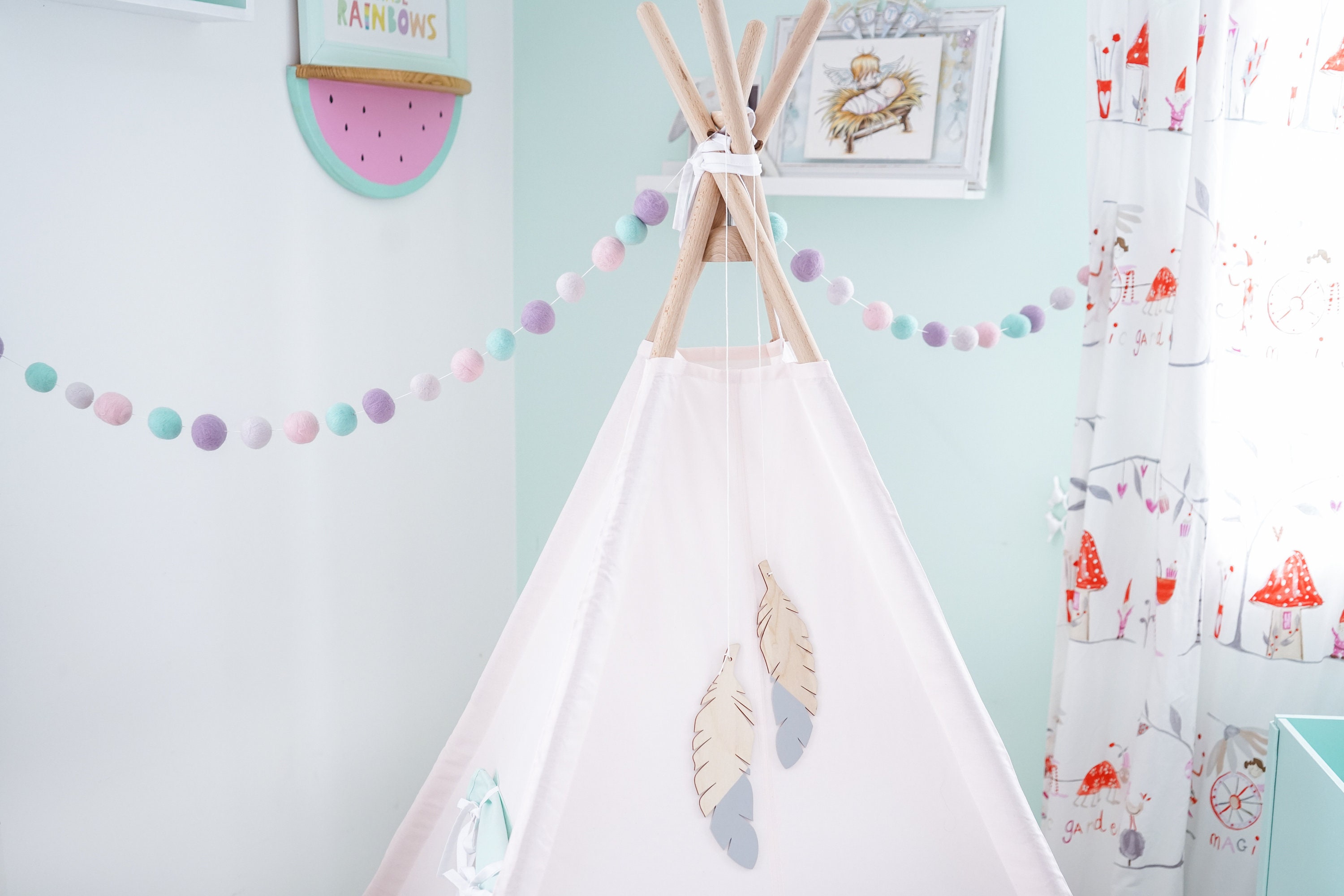 Gray Wooden Feathers Teepee Decor Wooden Nursery Decor - Etsy