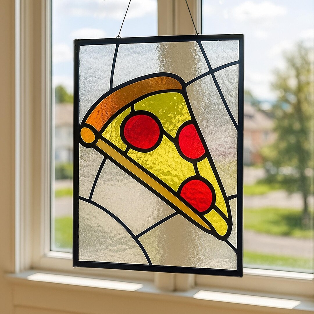 Stained Glass Pizza Slice Suncatcher – Handmade Window or Wall Hanging ...