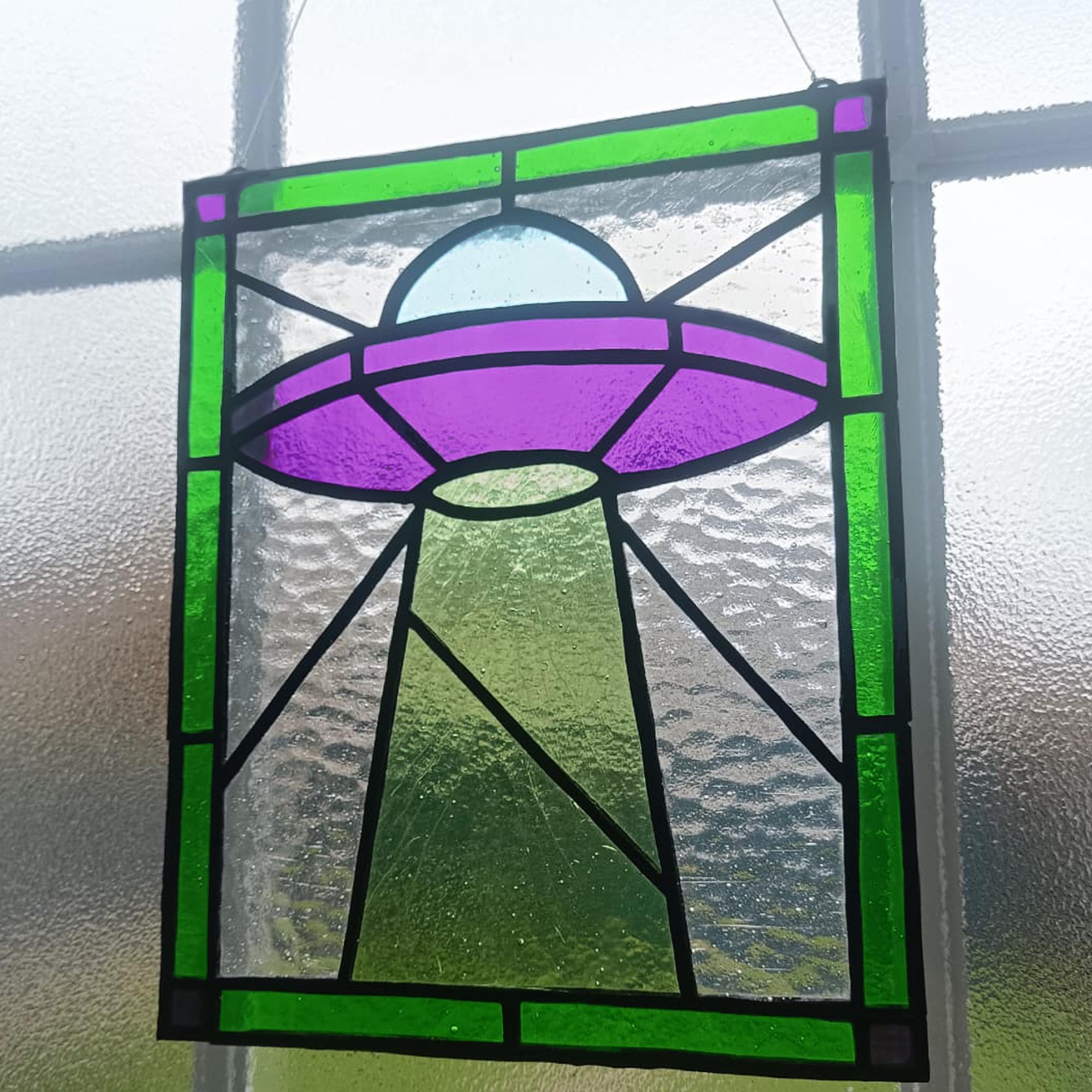 Stained Glass UFO Panel – Handmade Alien Window Art - Etsy