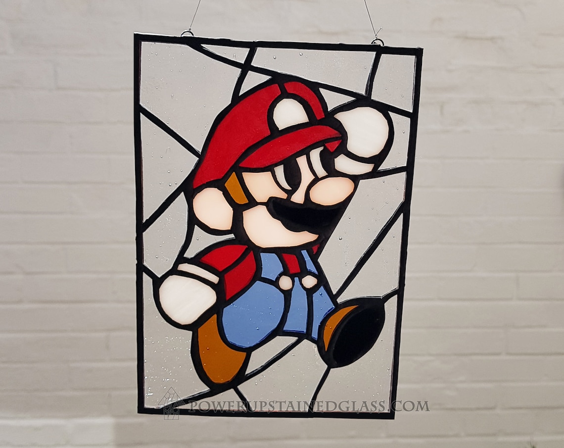 Super Mario Stained Glass Panel / Hanger for Wall Window or - Etsy