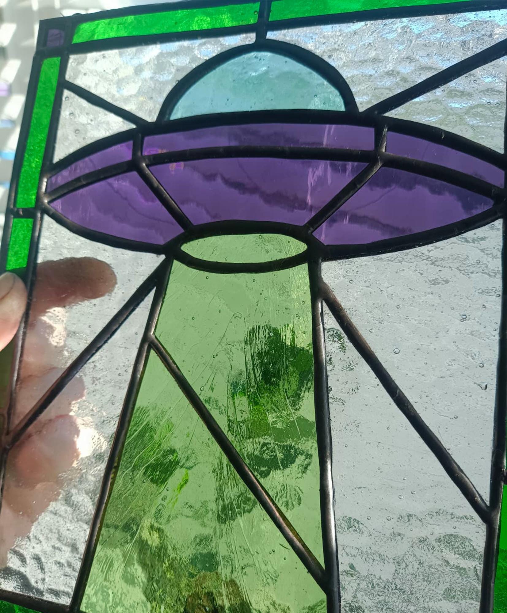 Stained Glass UFO Panel – Handmade Alien Window Art - Etsy