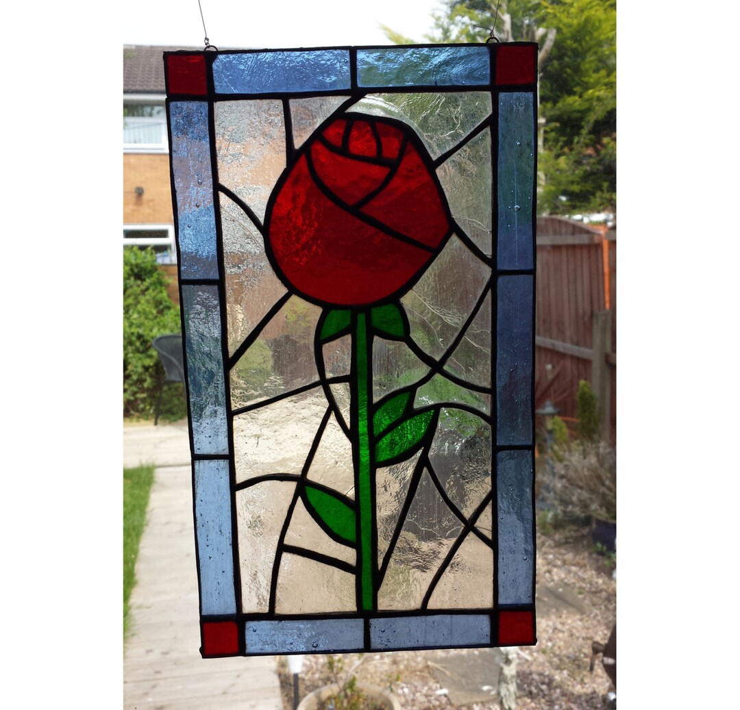 Rose Stained Glass Panel for Wall Window or - Etsy